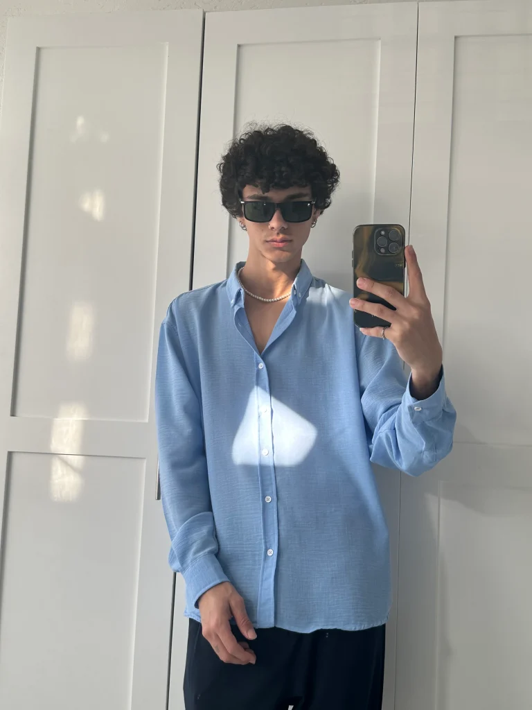 Old Money Style Blue Linen Shirt - Baggy Vibes